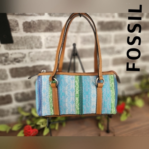 Fossil | Bags | Fossil Signature Jacquered Multicolor Fabric Leather ...
